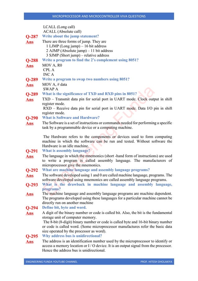 Microprocessor Microcontroller Interview And Viva Questionpdf Programming Languages Computing