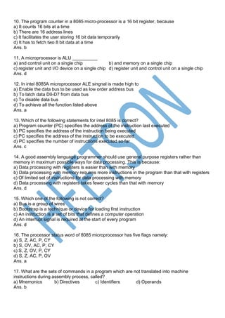 Microprocessor Question and Answer MCQ PDF | PDF