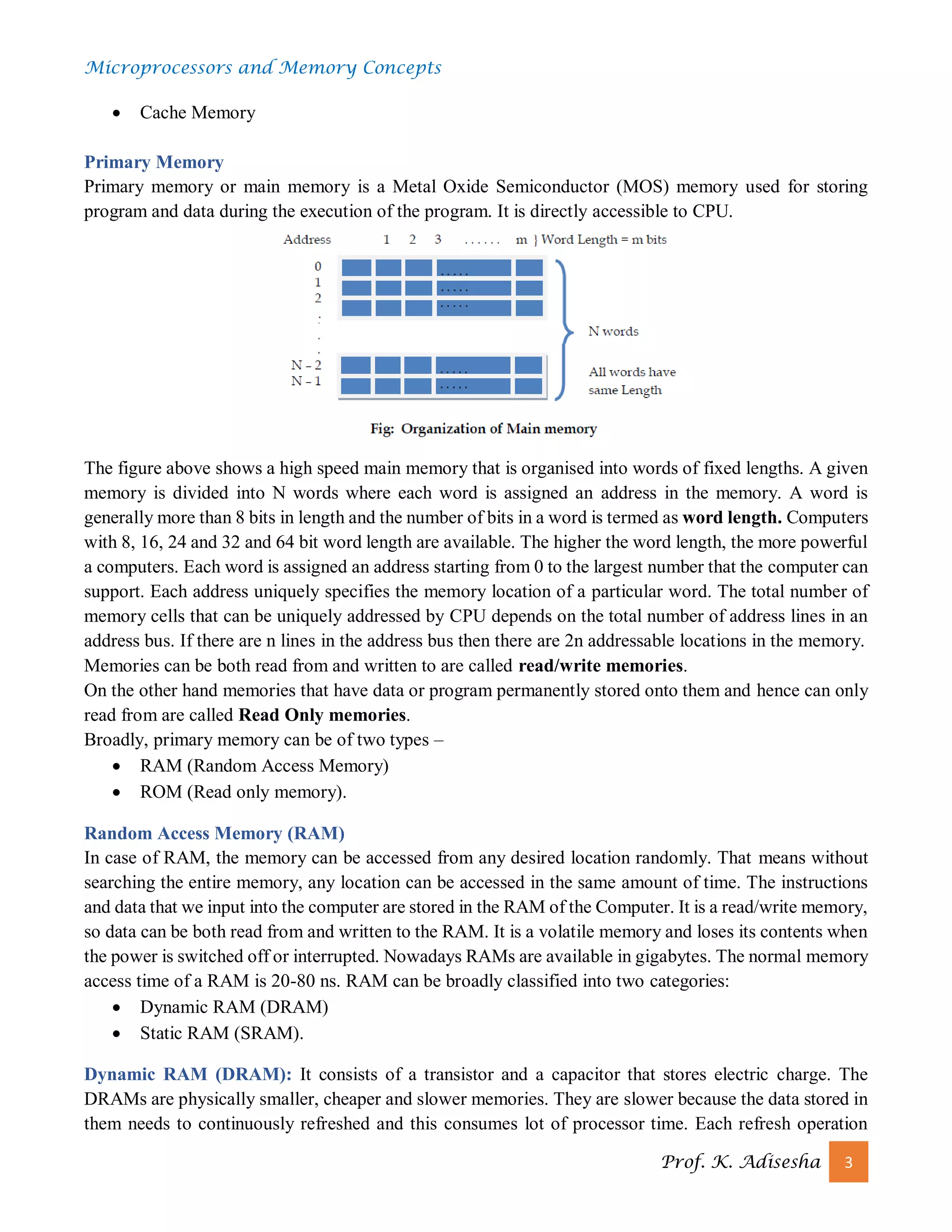Microprocessors and memory concepts | PDF