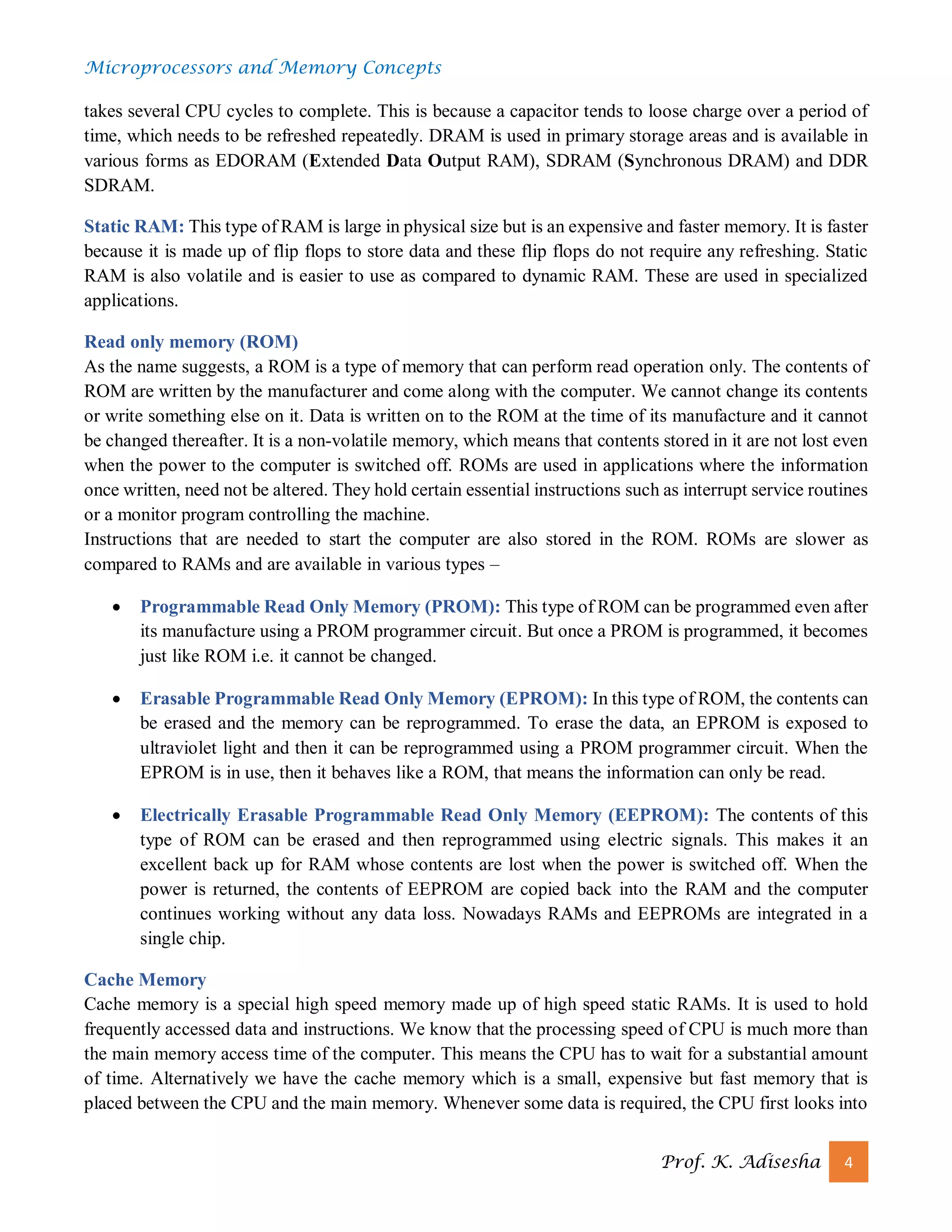 Microprocessors and memory concepts | PDF