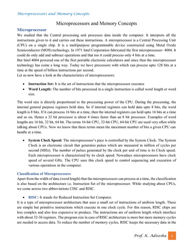 Microprocessors and memory concepts | PDF