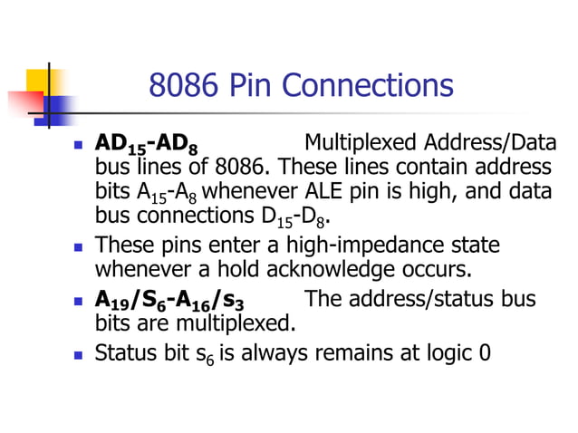 Microprocessors and Microcontrollers 8086 Pin Connections | PPT