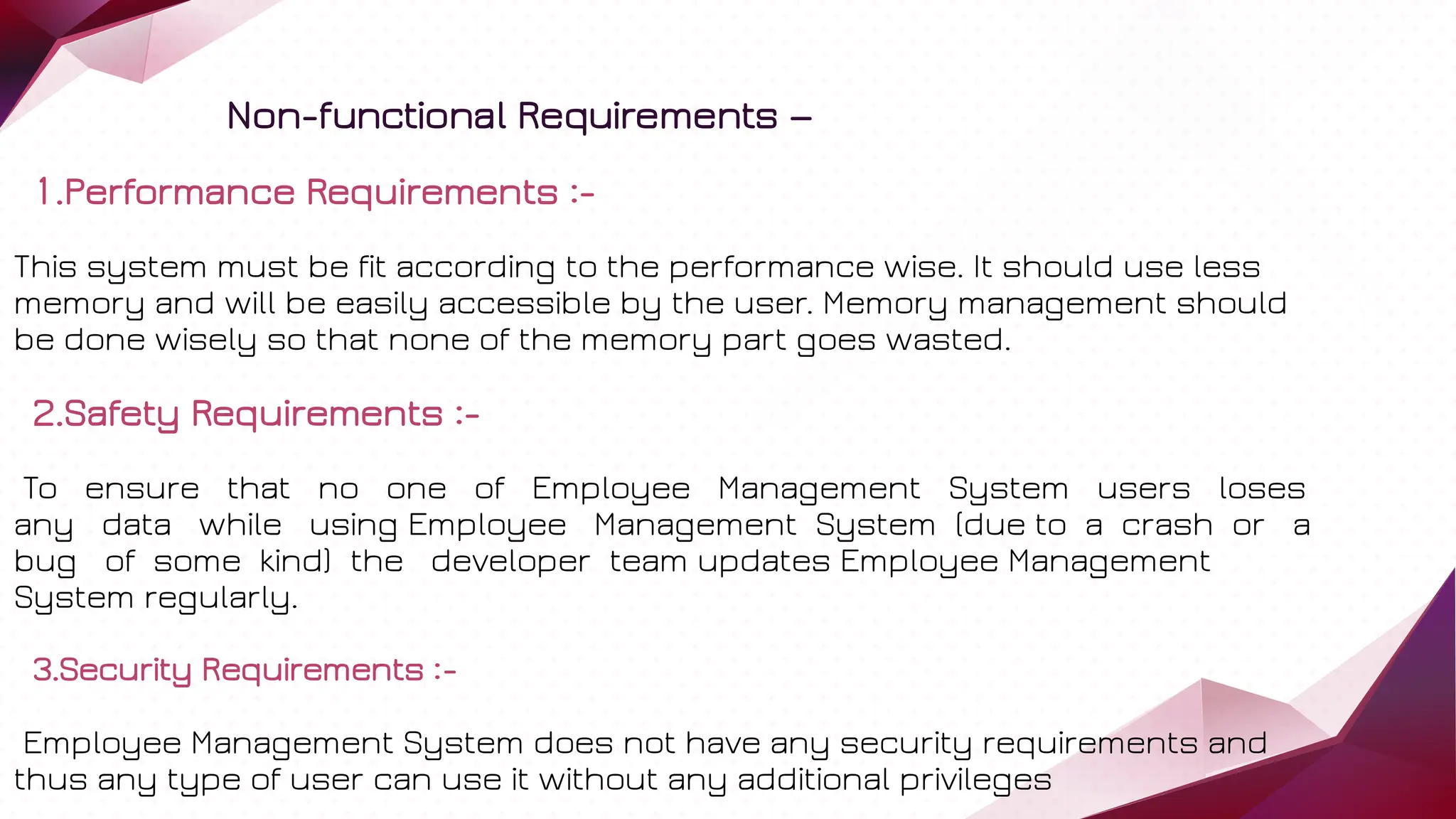 Project on Employee attendance Management System. 1) Prepare SRS 2)Functional and Nonfunctional ...