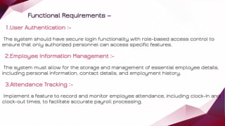 Project on Employee attendance Management System. 1) Prepare SRS 2)Functional and Nonfunctional ...