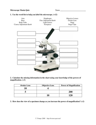 Compound Microscope Parts Quiz