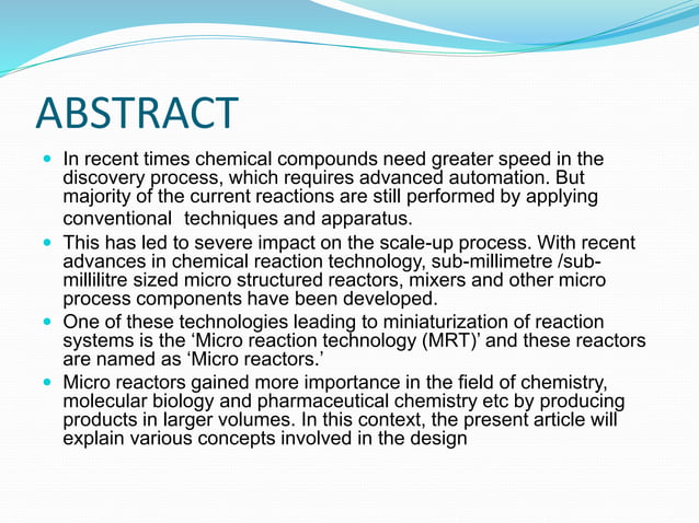 Micro reactors | PPTX | Chemistry | Science