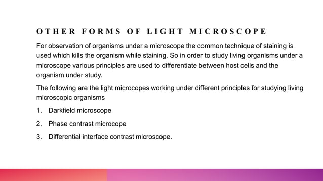 types of Microscopy and its parts and uses | PPT