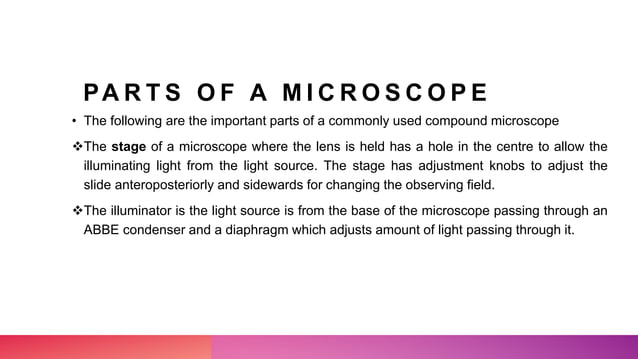 types of Microscopy and its parts and uses | PPT