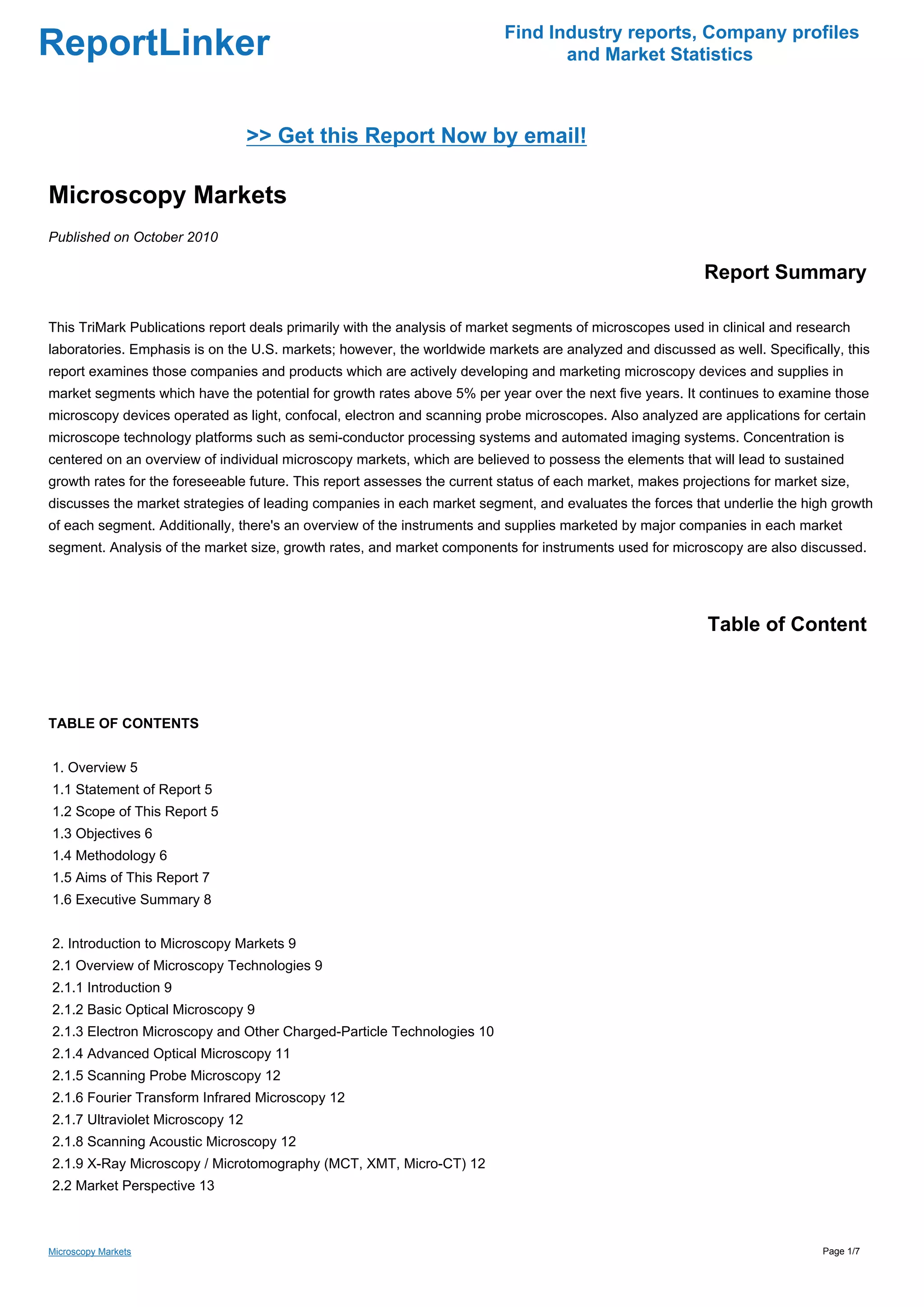 Microscopy Markets | PDF