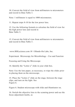 Microscopy for Microbiology – Use and FunctionHands-On L.docx