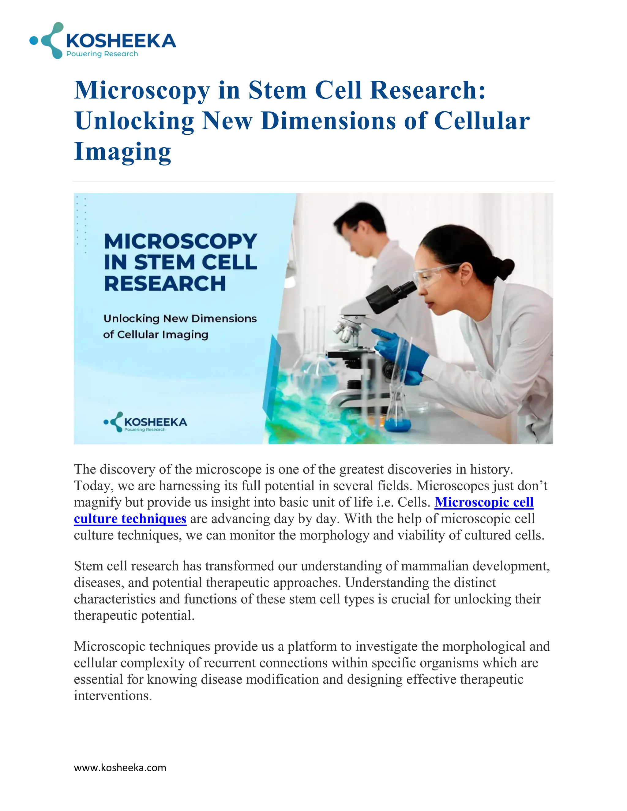 Microscopy in Stem Cell Research: Unlocking New Dimensions of Cellular ...