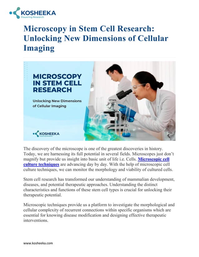 Microscopy in Stem Cell Research: Unlocking New Dimensions of Cellular Imaging | PDF