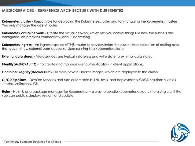 Reference architectures shows a microservices deployed to Kubernetes | PPT