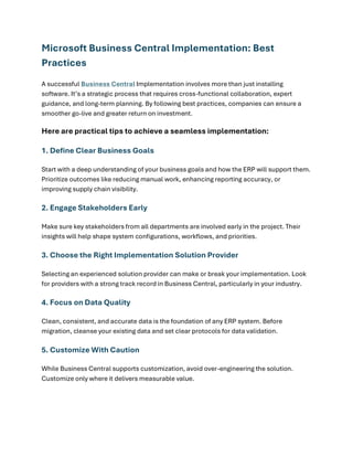 Smooth Microsoft Business Central Implementation Tips | PDF