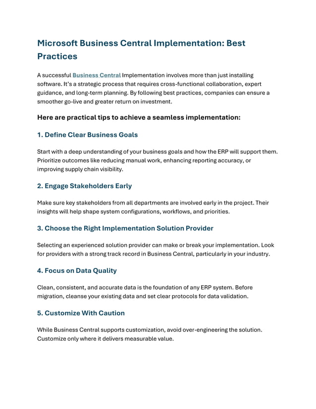 Smooth Microsoft Business Central Implementation Tips | PDF
