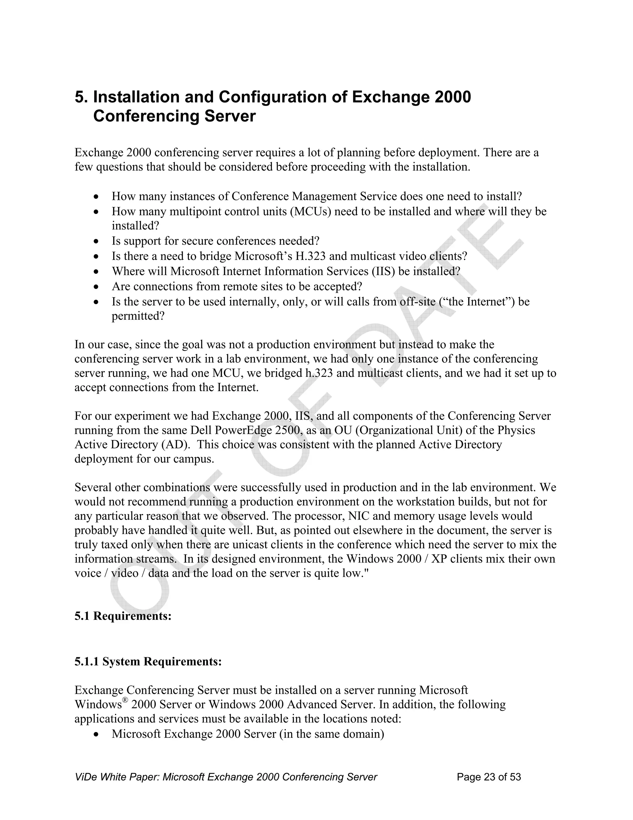 Microsoft® Exchange 2000 Conferencing Server | PDF