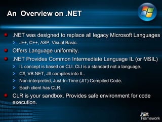 Microsoft.net architecturte | PPTX | Programming Languages | Computing