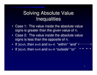 Algebra Solving Open Sentences Involving Absolute Value | PDF