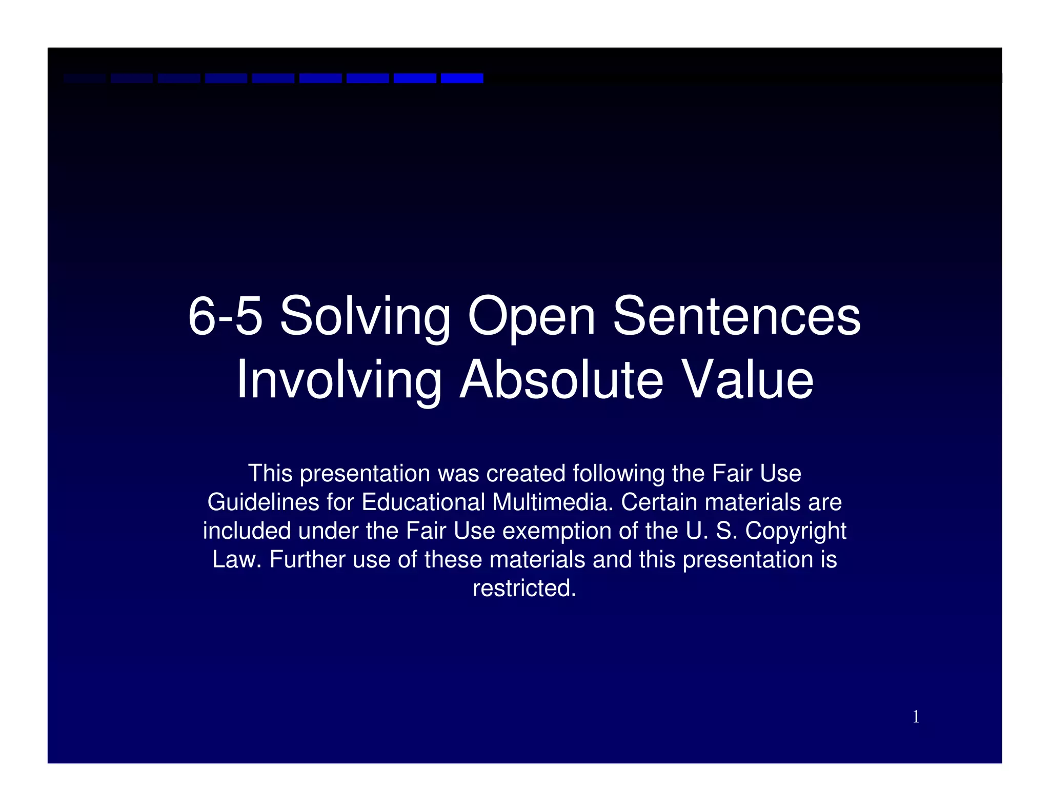 Solving Open Sentences Involving Absolute Value | PDF