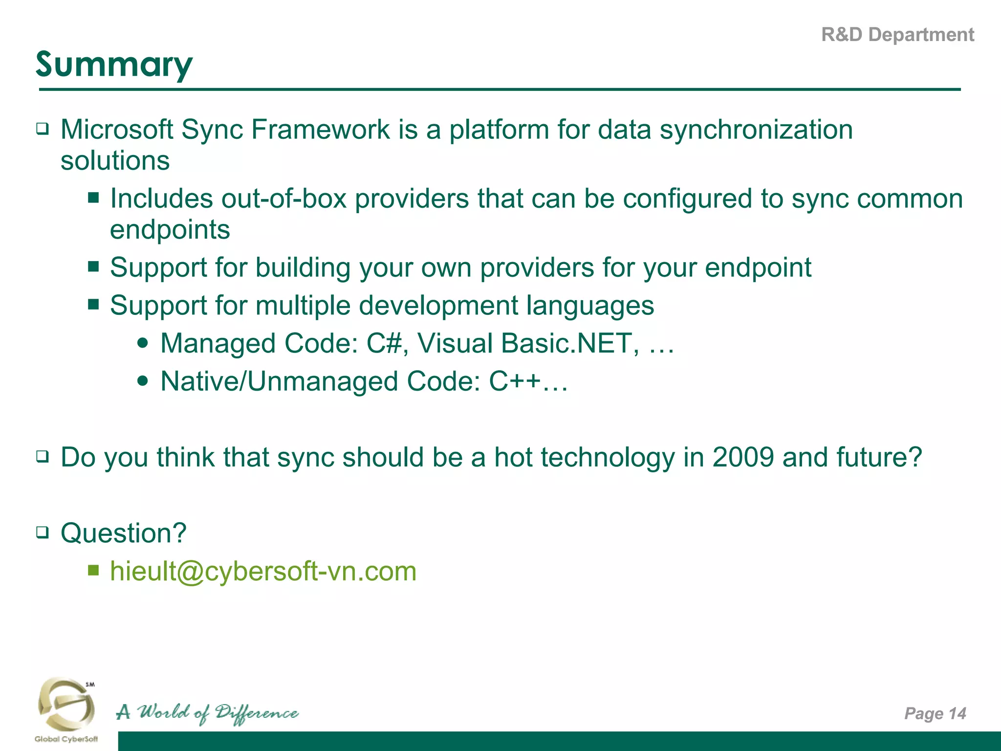 Microsoft Sync Framework | PPT