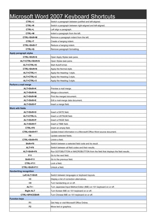 Microsoft word-2007-keyboard-shortcuts | PDF