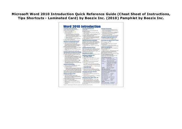 Microsoft Word 2010 Introduction Quick Reference Guide (Cheat Sheet of ...