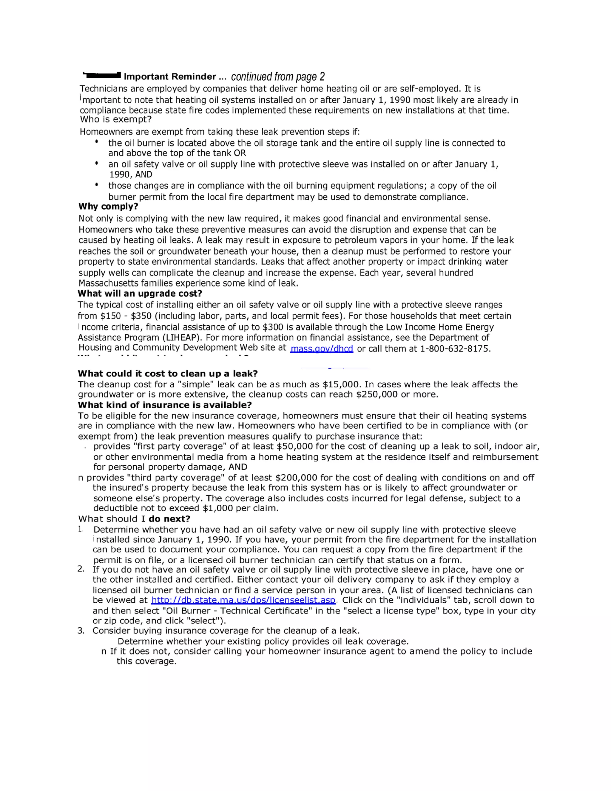 MA Oil Tank Upgrade Law | PDF