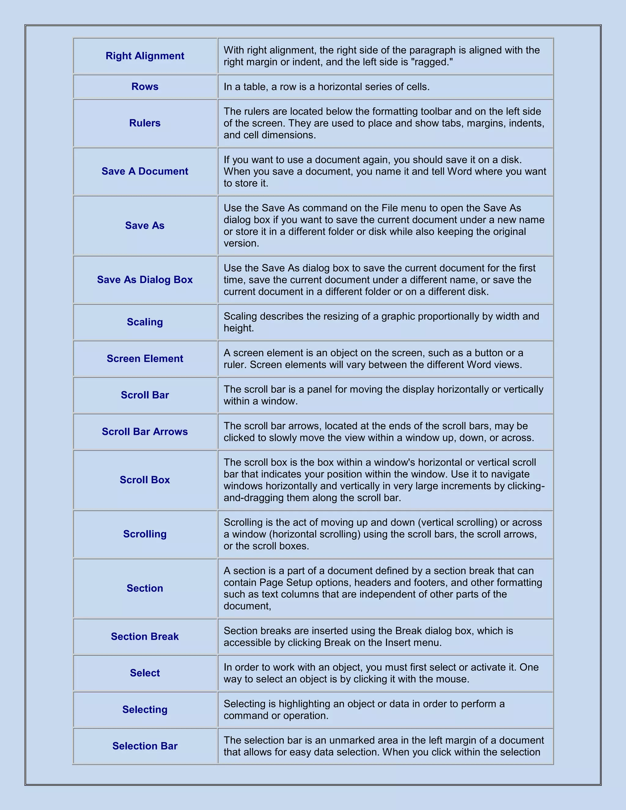 Microsoft 2010 word glossary | DOCX