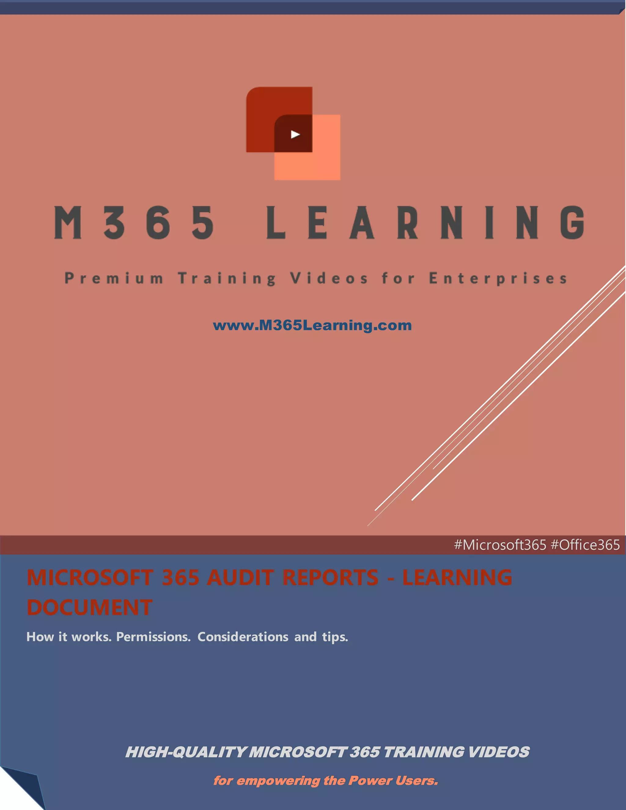 Microsoft 365 Audit Log Reports - M365 Learning Document | DOCX