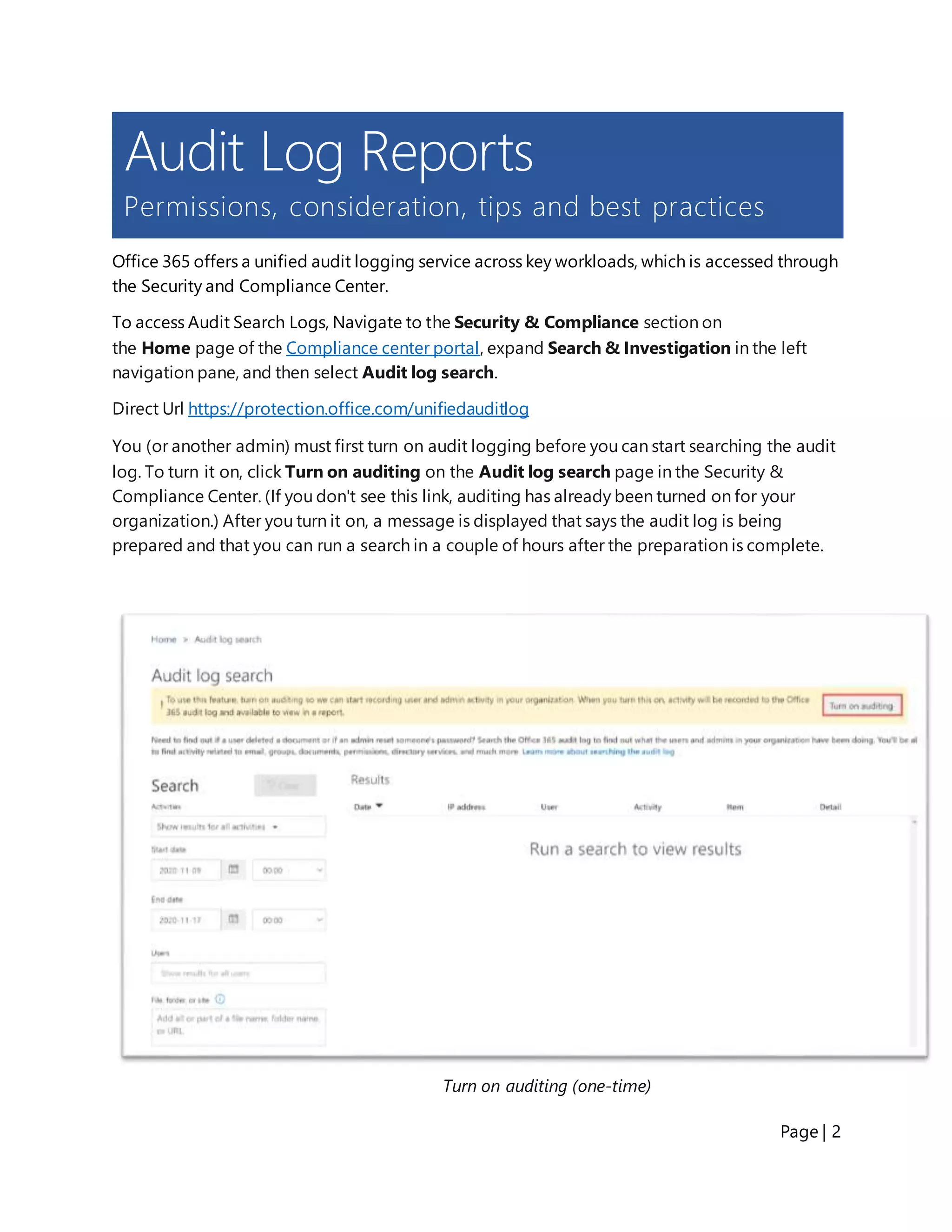 Microsoft 365 Audit Log Reports - M365 Learning Document | DOCX