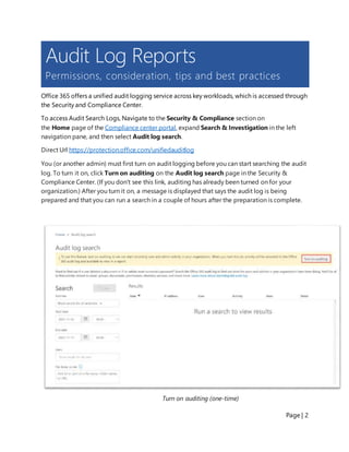 Microsoft 365 Audit Log Reports - M365 Learning Document | DOCX