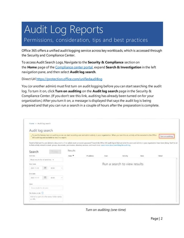 Microsoft 365 Audit Log Reports - M365 Learning Document | DOCX | Operating Systems | Computer ...