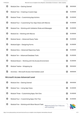 Microsoft access complete course beginners, intermediate & advanced - Adams Academy | PDF