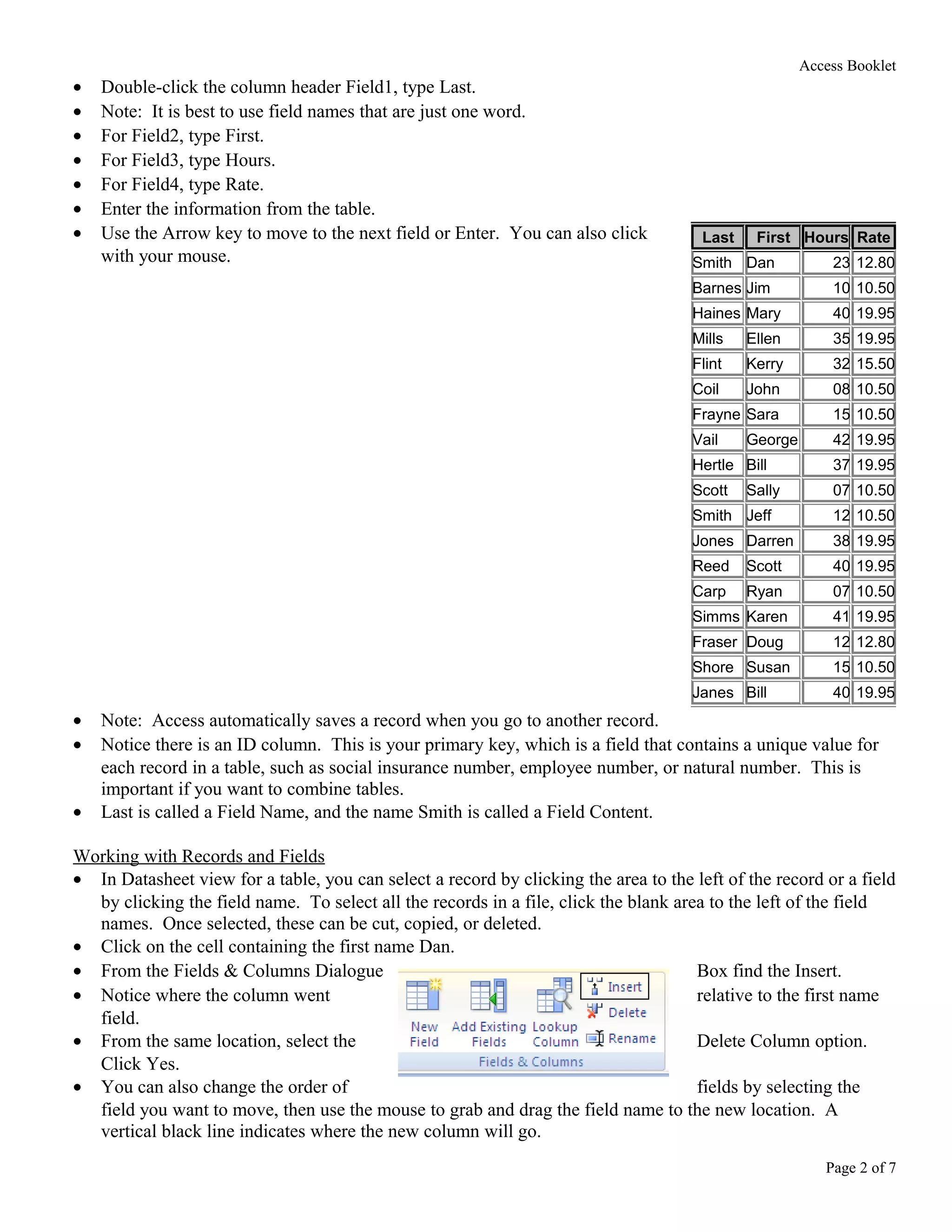 Microsoft access exercises | DOC