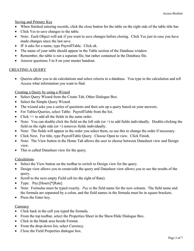 Microsoft access exercises | DOC | Databases | Computer Software and ...