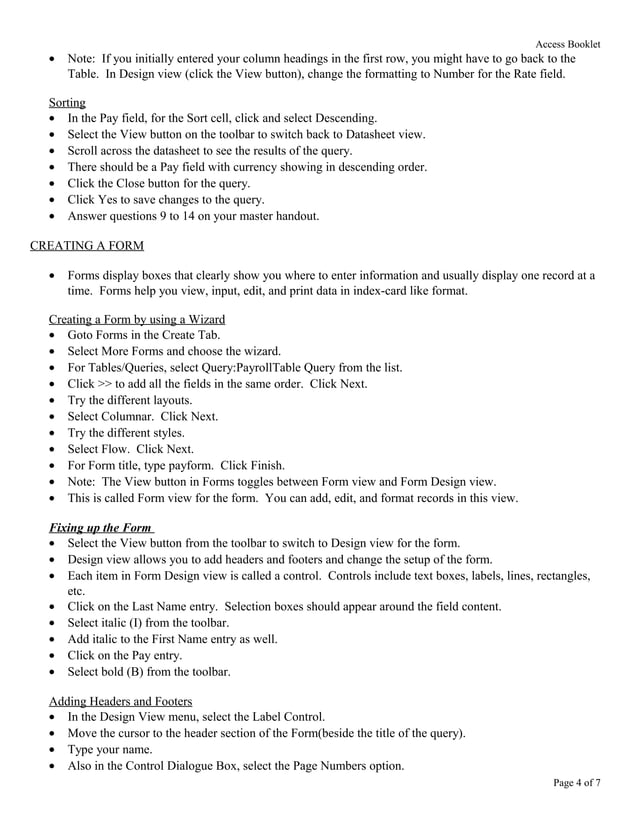Microsoft access exercises | DOC | Databases | Computer Software and ...