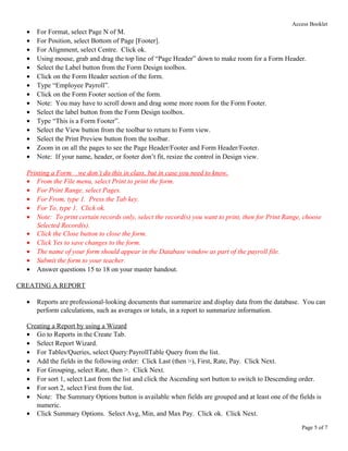 Microsoft access exercises | DOC