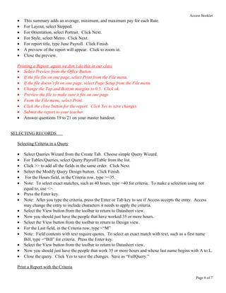 Microsoft access exercises | DOC