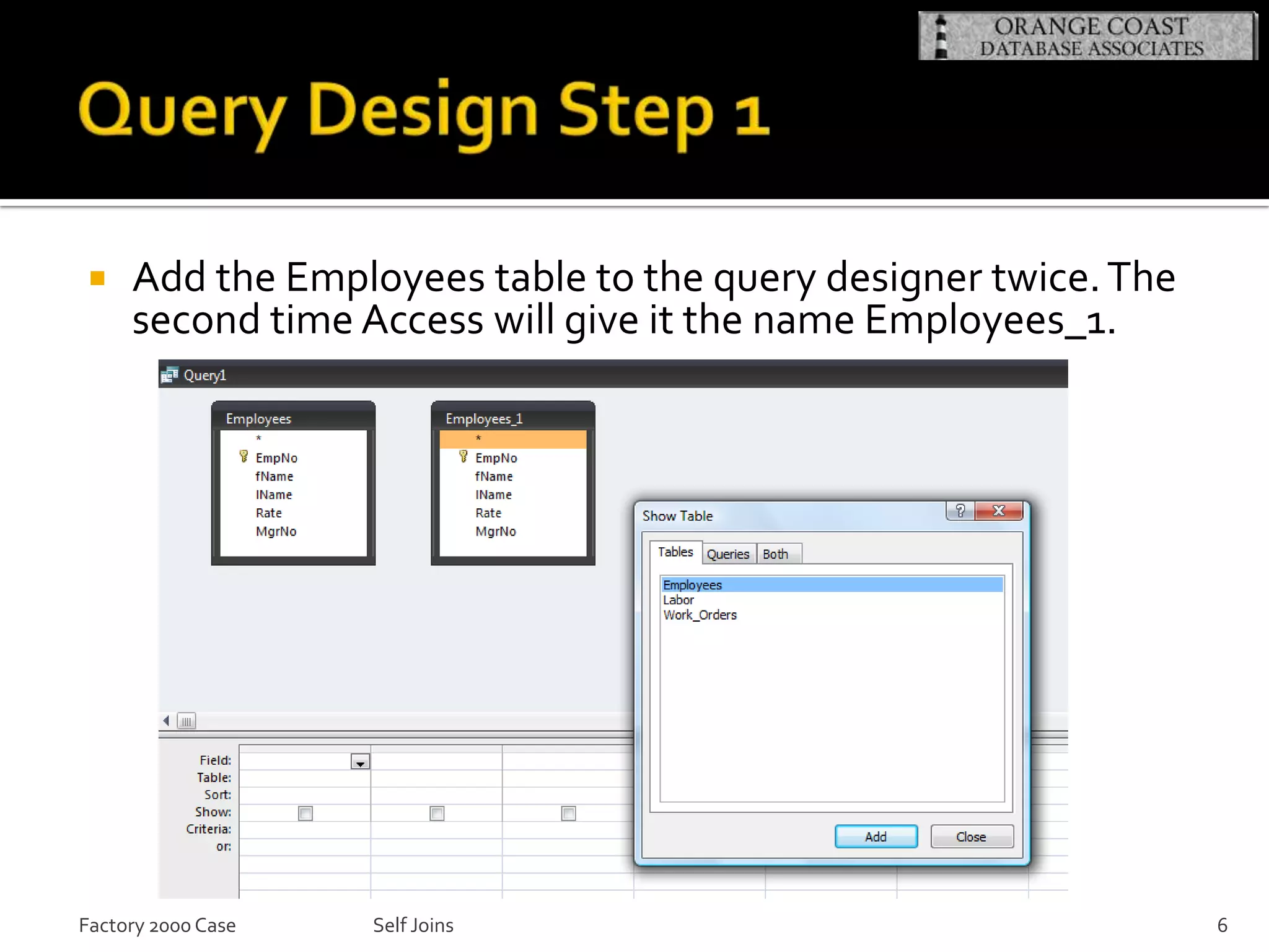 Microsoft access self joins | PPT