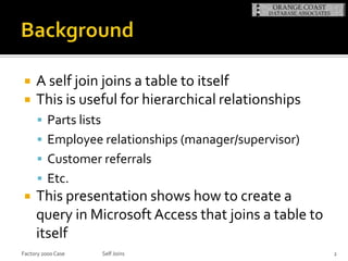 Microsoft access self joins | PPT
