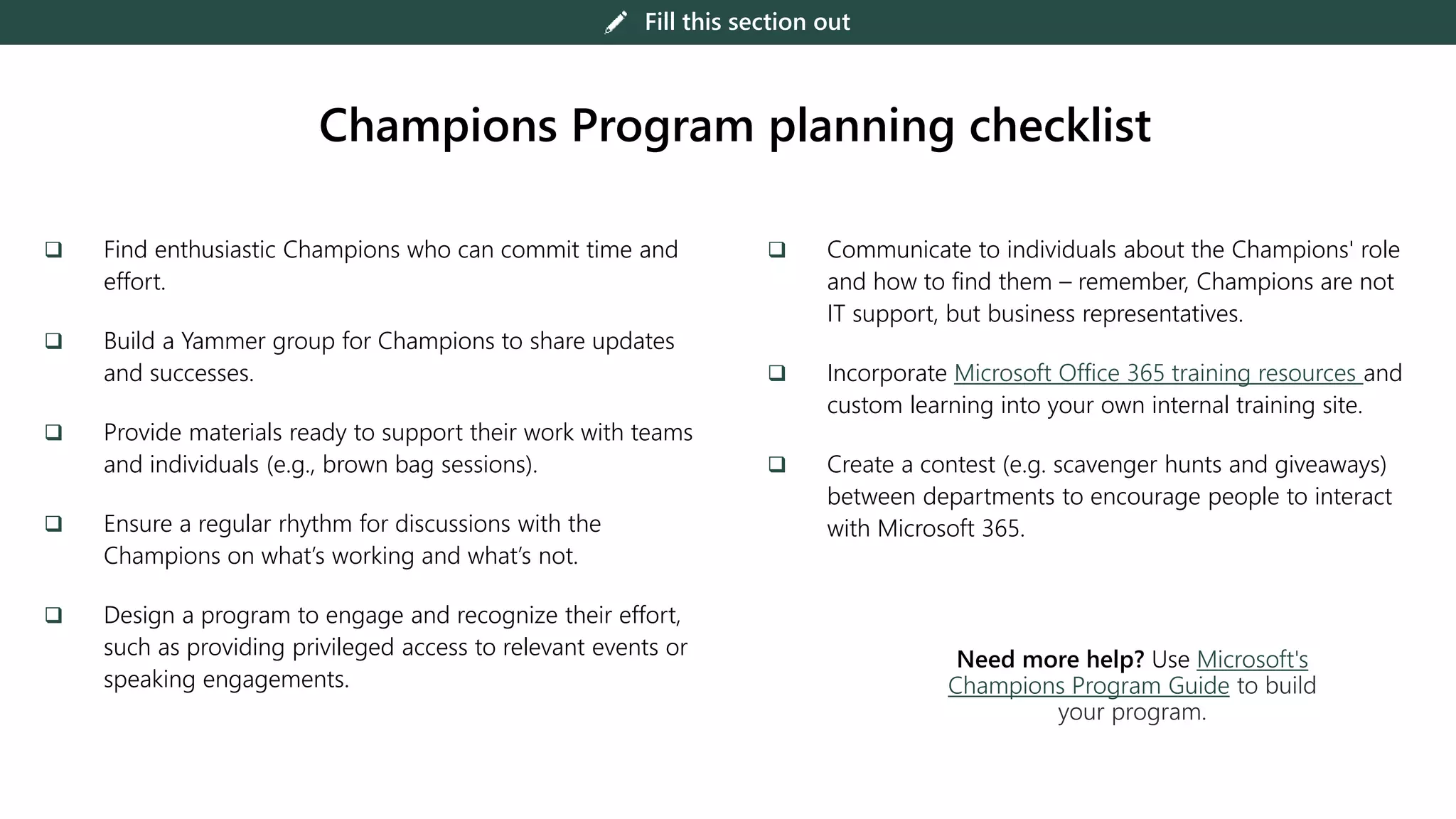 Microsoft adoption guide workbook | PPT