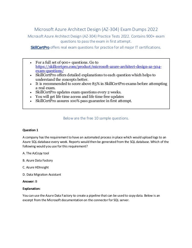 Microsoft azure architect design (az 304) practice tests 2022 | PDF