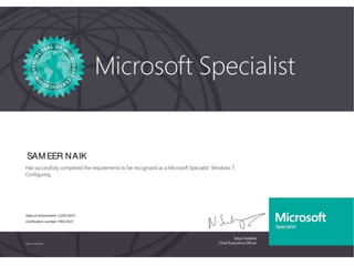 Microsoft Certifications Sameer Naik | PPTX