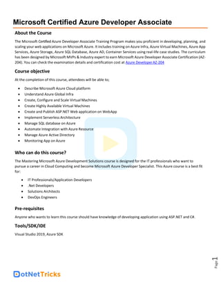 Microsoft certified azure developer associate | PDF