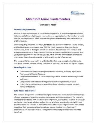 Microsoft certified azure fundamentals exam code az-900 | PDF