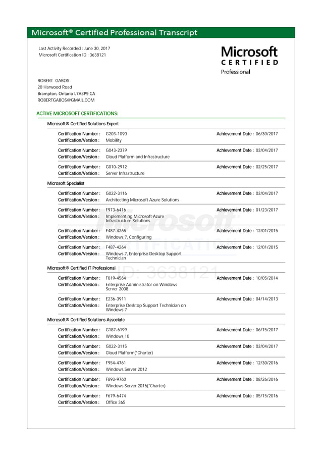 Microsoft Certified Professional Transcript | PDF