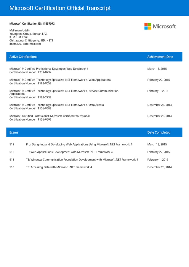 Microsoft certified professional_transcript | PDF