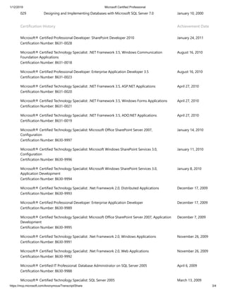 Microsoft certified professional transcript natalia pavlova | PDF