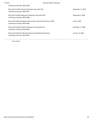 Microsoft certified professional transcript natalia pavlova | PDF