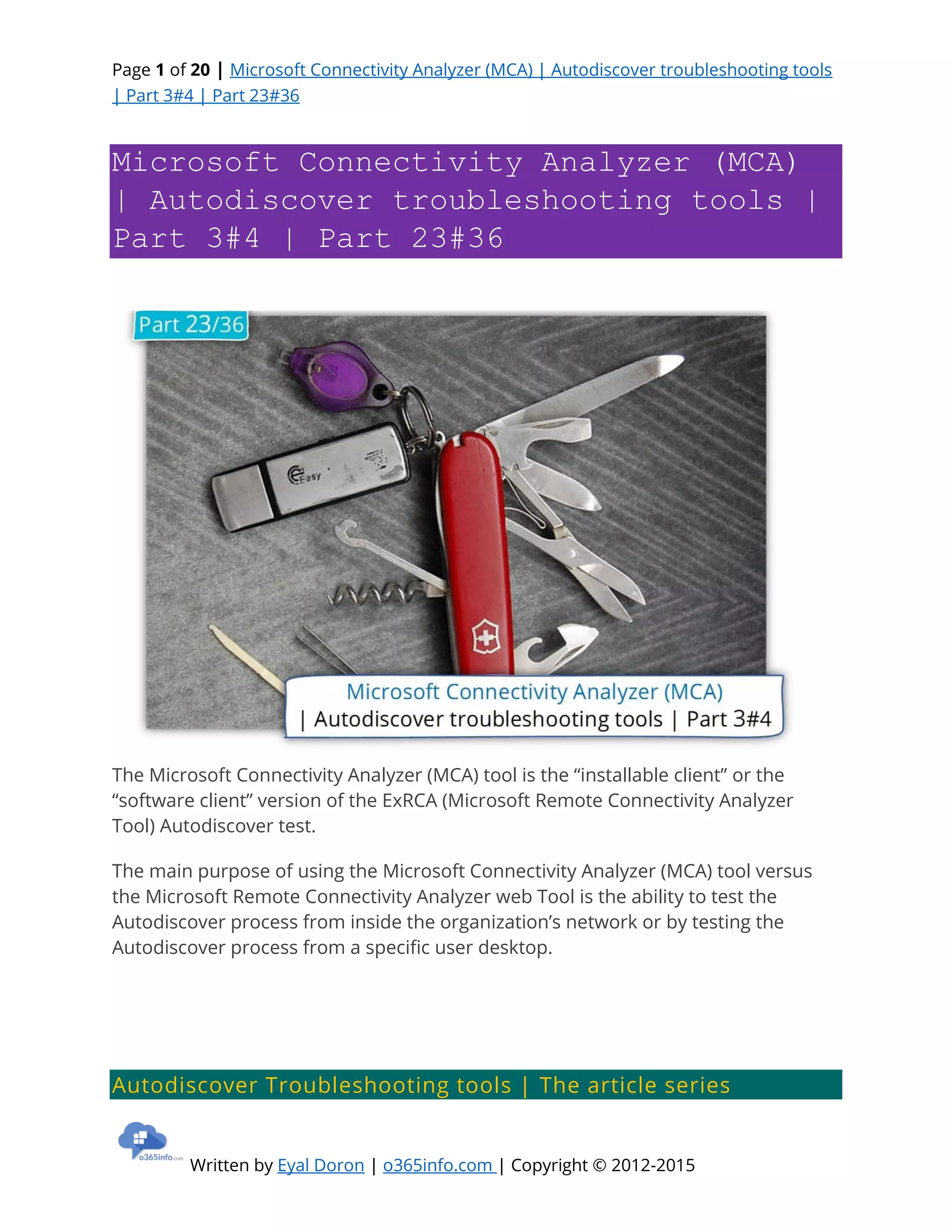 Microsoft connectivity analyzer (mca) autodiscover troubleshooting ...